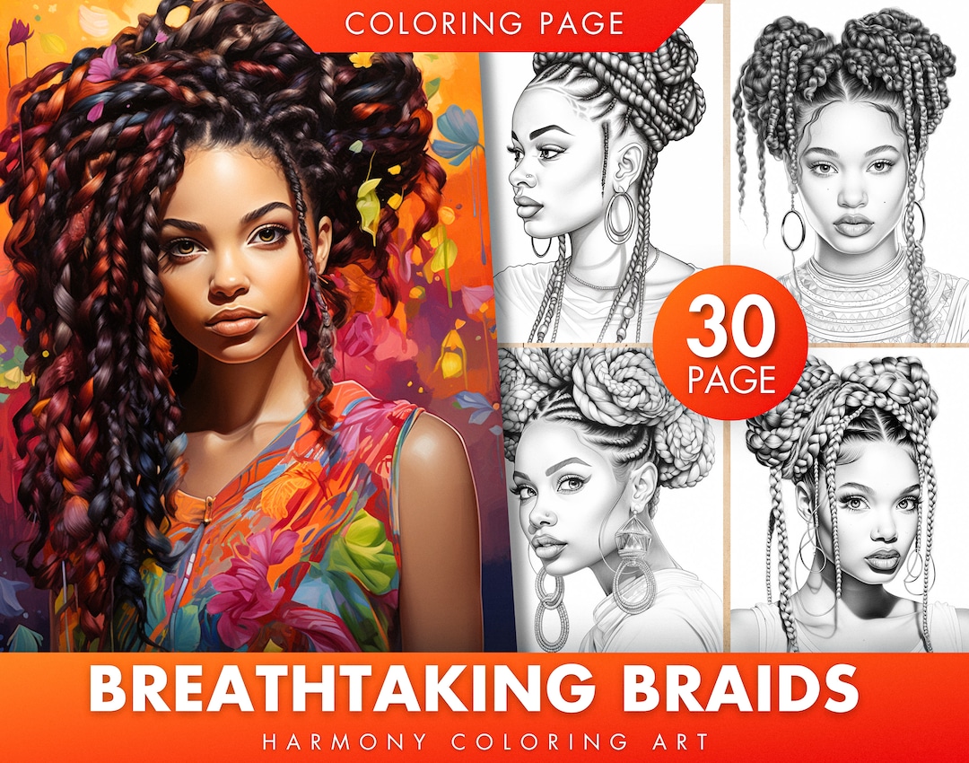 30 Black Women Breathtaking Braids Coloring Pages, African American ...