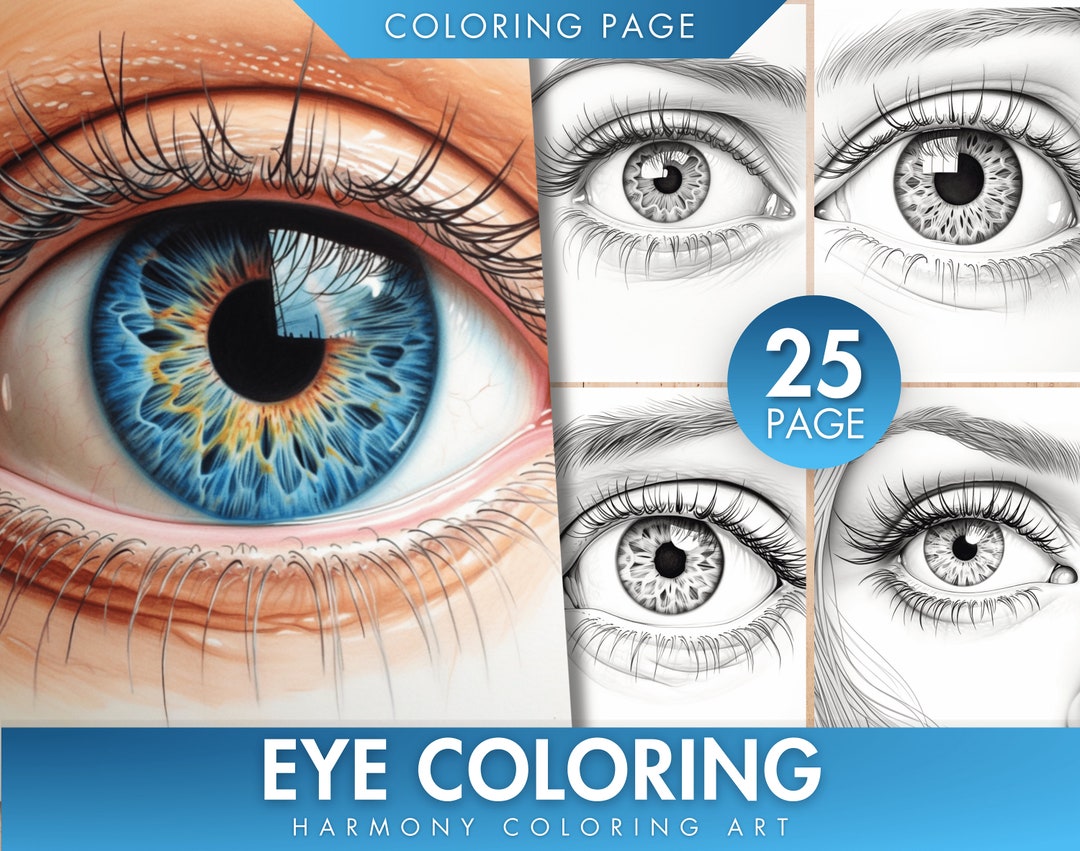 25 Realistic Eyes Digital Coloring Book, Woman Eye Printable PDF, Man ...