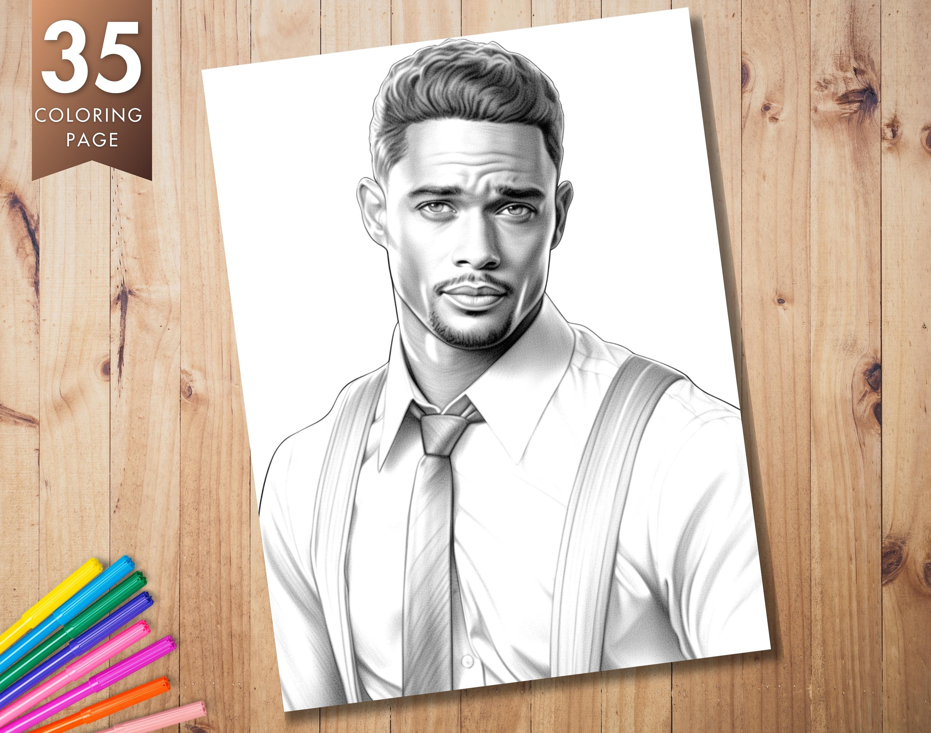 Elegant Black Men Coloring Book | Grayscale Suits (digital Download) - Etsy