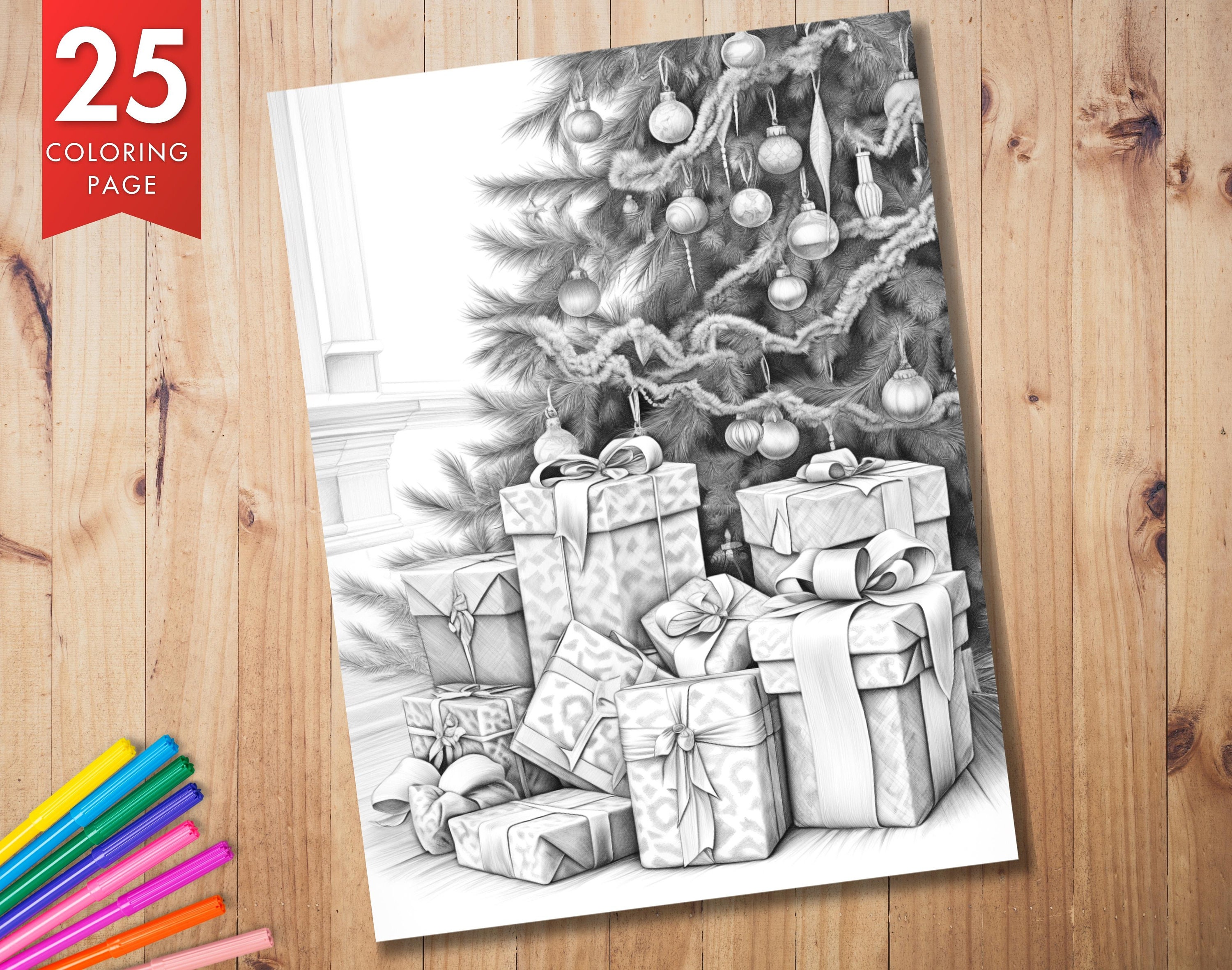 25 Christmas Interior Design Coloring Book, Christmas Room Architecture ...