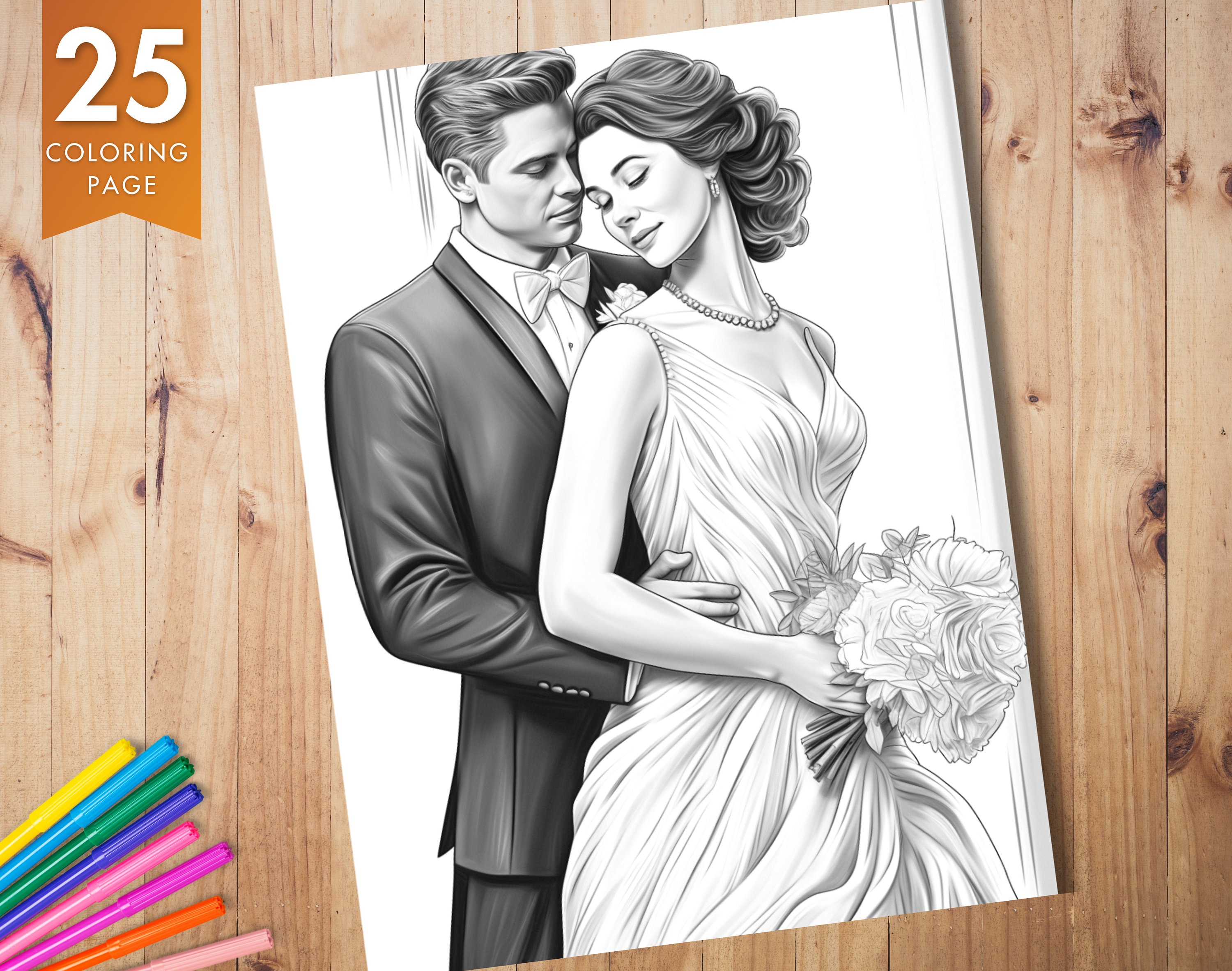 Wedding Coloring Pages Adults & Kids Wedding Couple Coloring Book ...