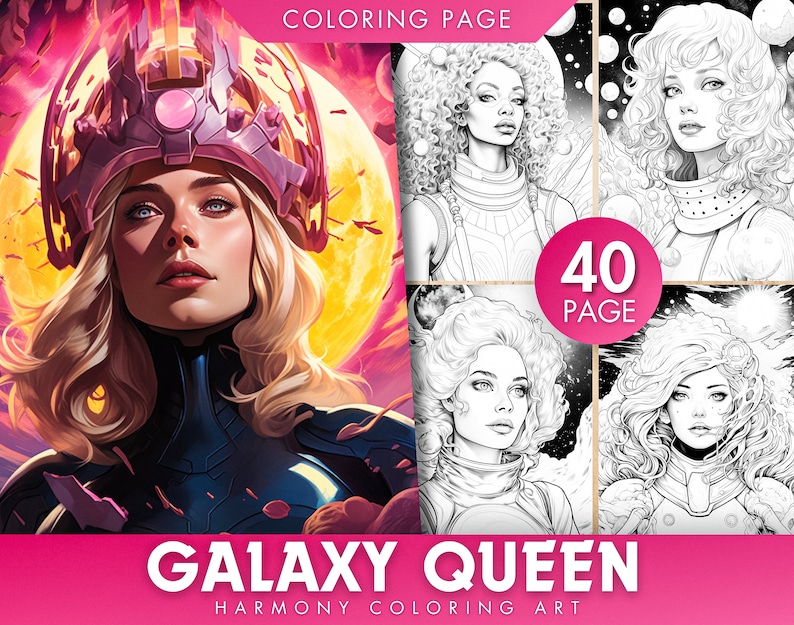 40 Galaxy Queen: Sci-fi Coloring Book Coloring Pages for Adults, Cosmic ...