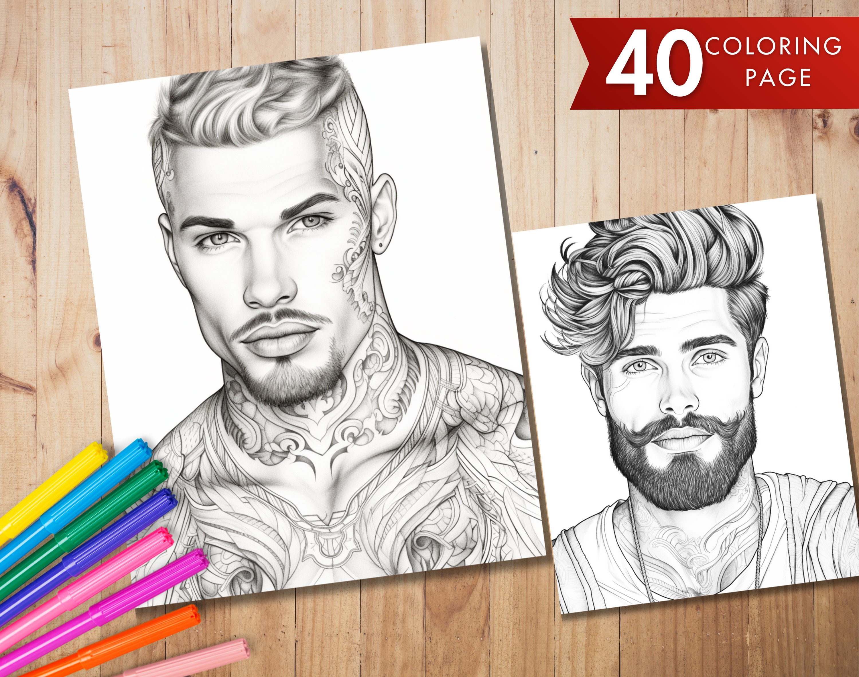 Tattoo Men Coloring Book – 40 Grayscale Illustrations (printable PDF ...