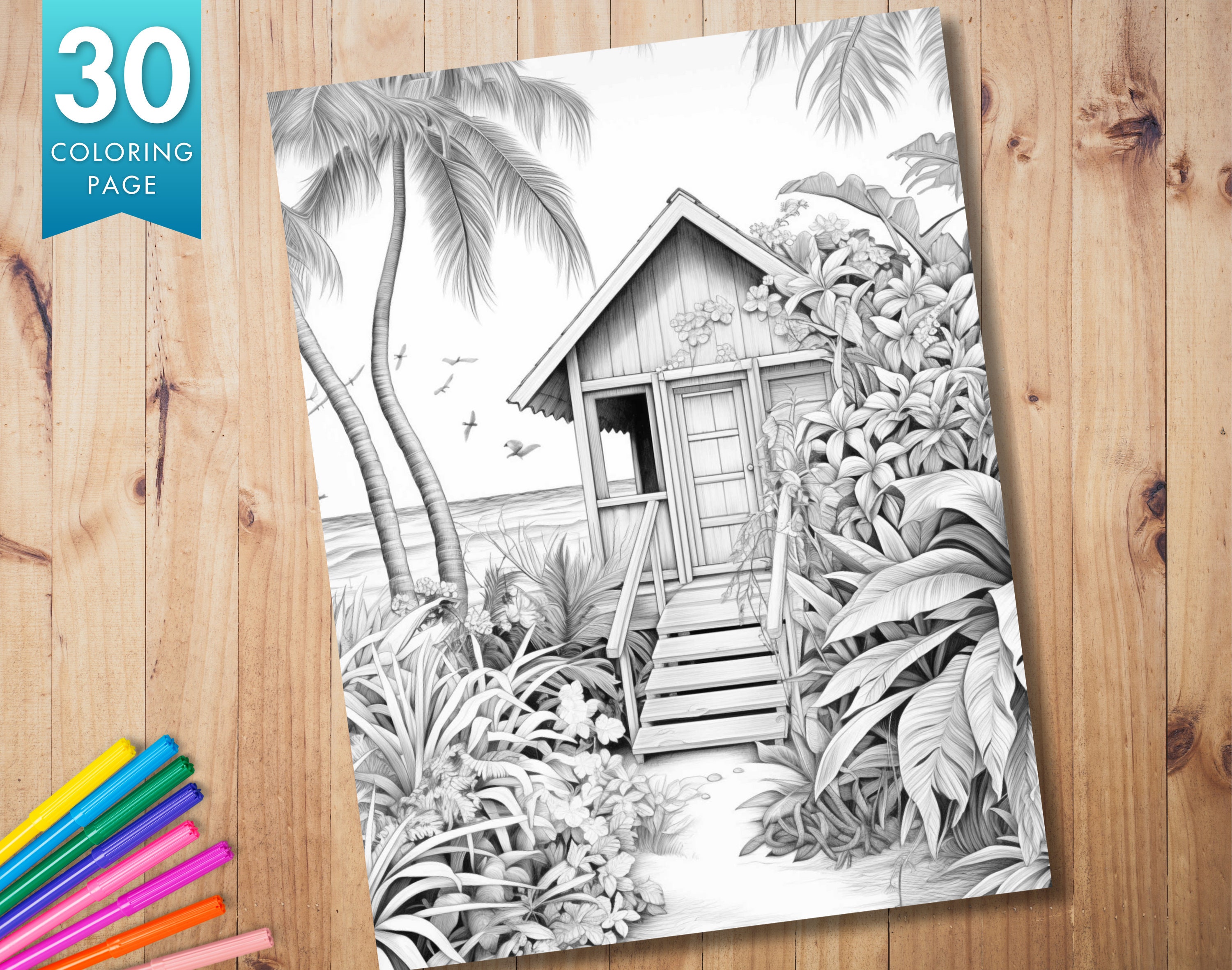 30 Tropical Beach House Coloring Pages Printable PDF Format Summer ...