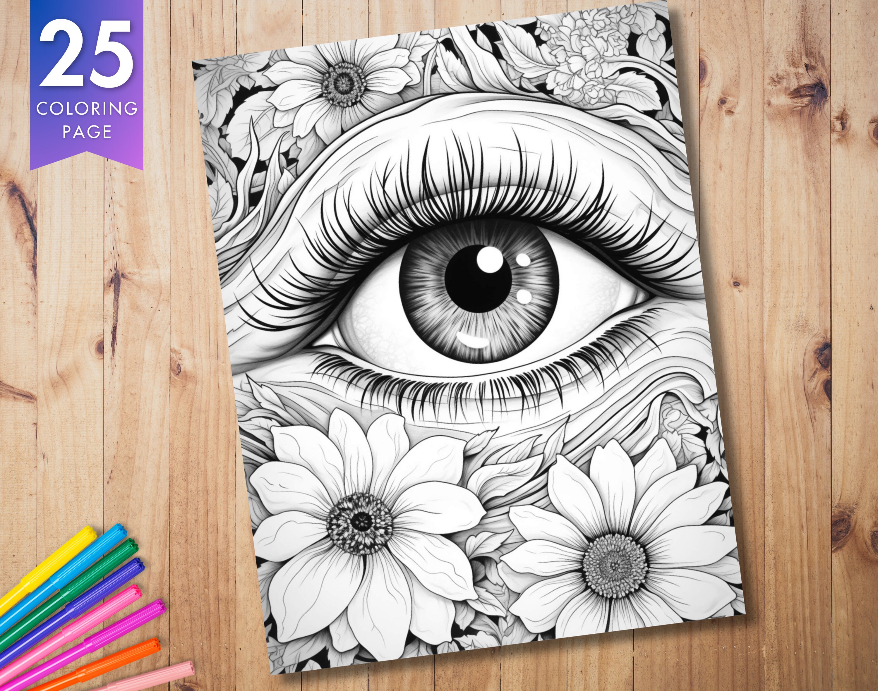 25 Blooming Eyes Coloring Book Printable Adult Pages Magic Eyes Eye ...