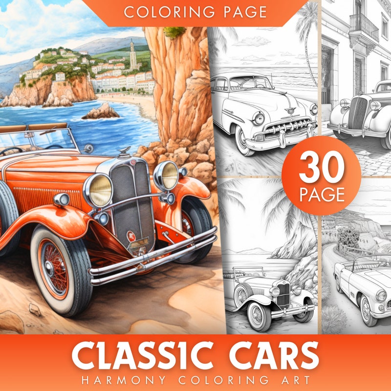 Classic Cars Coloring - Etsy