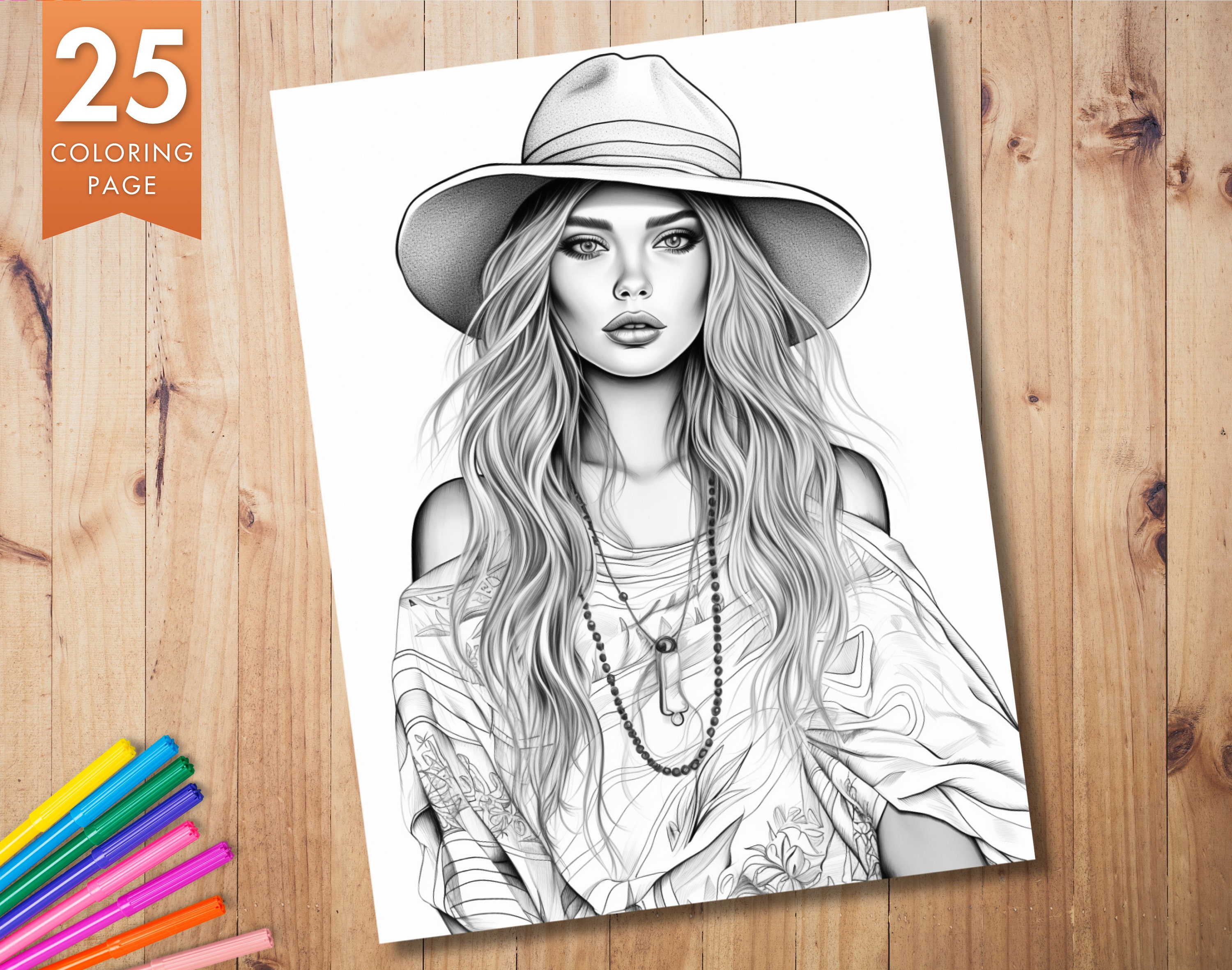 25 Bohemian Style Digital Coloring Book Fashion Girls Coloring Pages ...