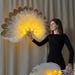 Glowing Hand Fan, White With Gold Fan With Lights, Hand Fan, Fluffy Fan ...