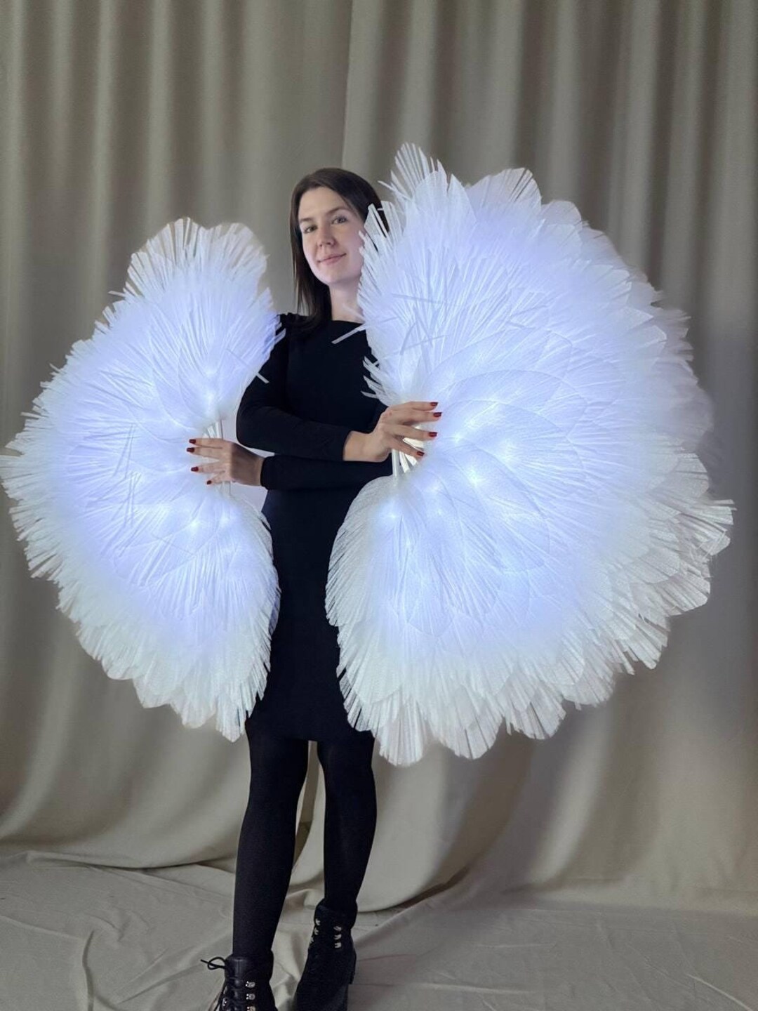 Lighted Fan, Hand Fan With Lights, Fluffy Fan, White Fan, Fursuit Fan ...