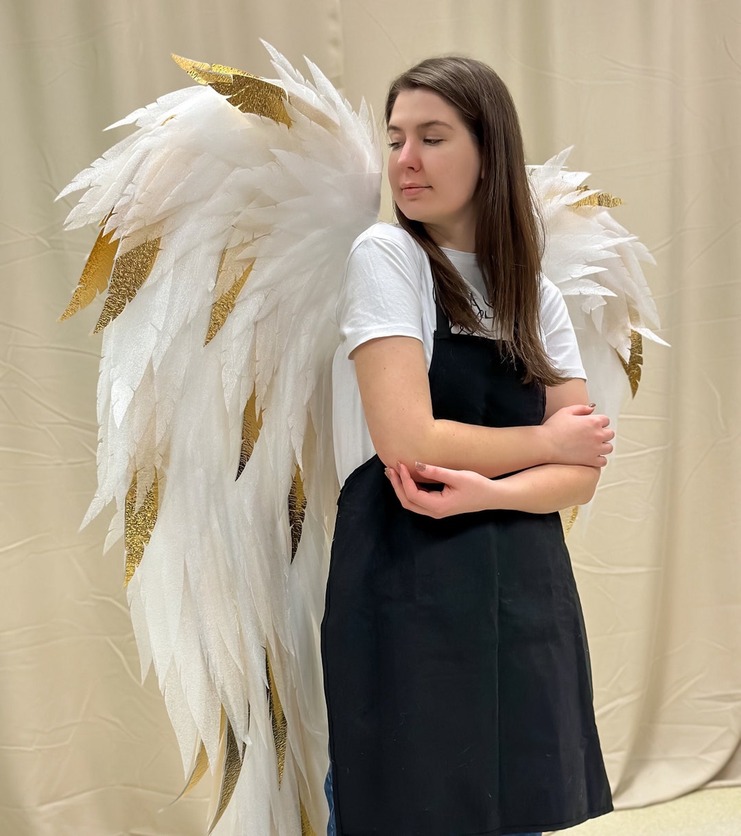 White and Gold Angel Wings Large Adult Wings Size on the Photo 70 ...