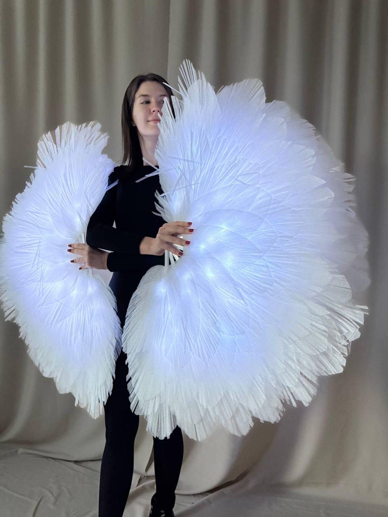 Illuminated Fan, White Fan, Hand Fan With Lights, Fluffy Fan, Fursuit ...