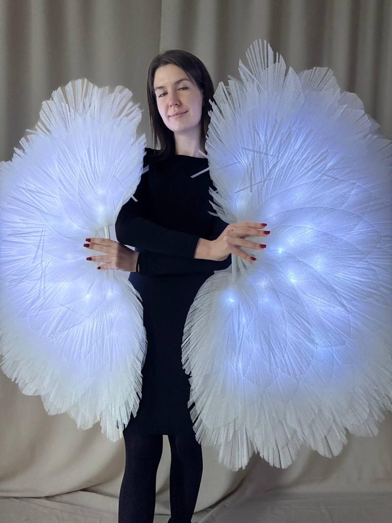 Illuminated Fan, White Fan, Hand Fan With Lights, Fluffy Fan, Fursuit ...