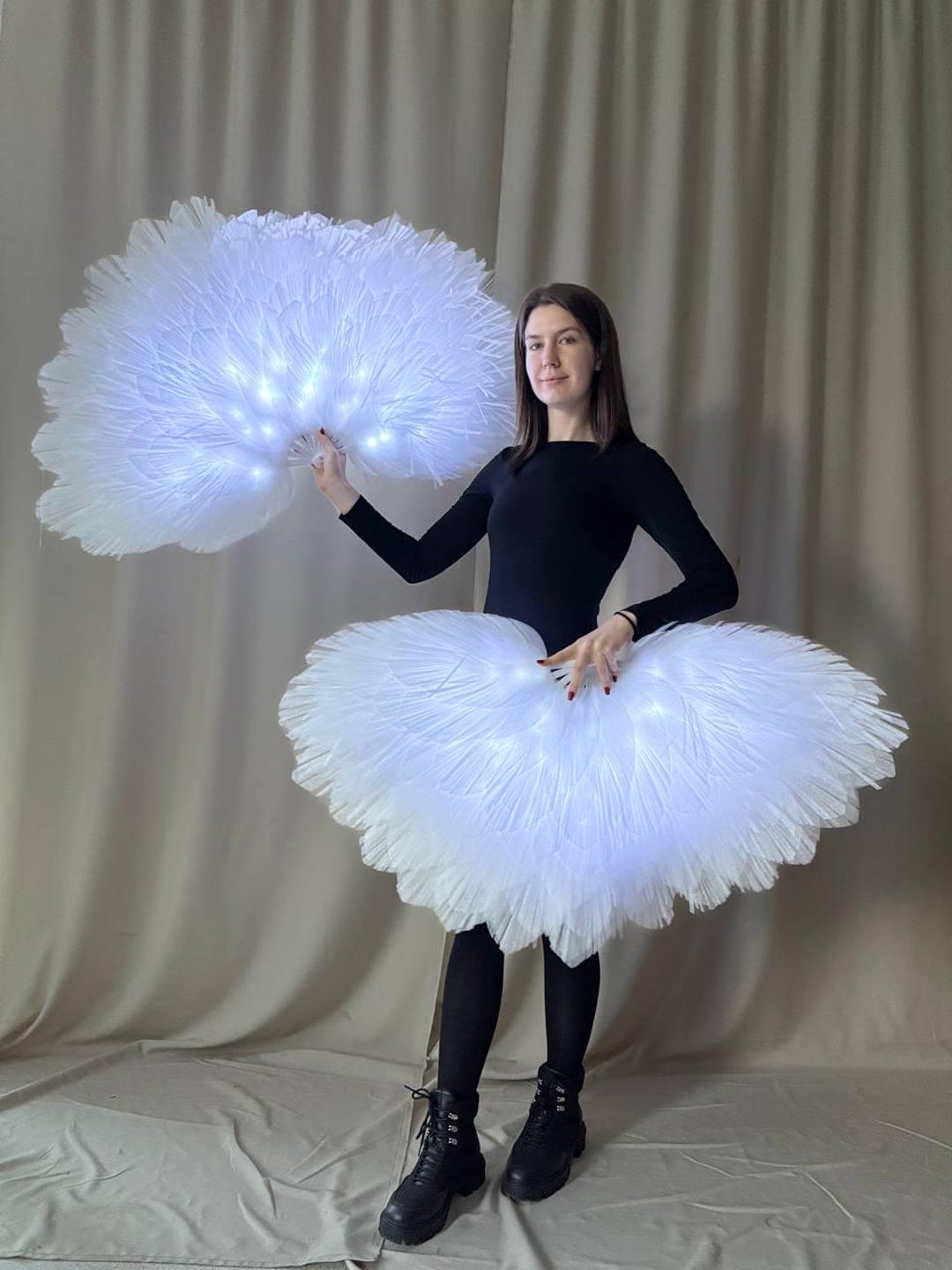 Illuminated Fan, White Fan, Hand Fan With Lights, Fluffy Fan, Fursuit ...