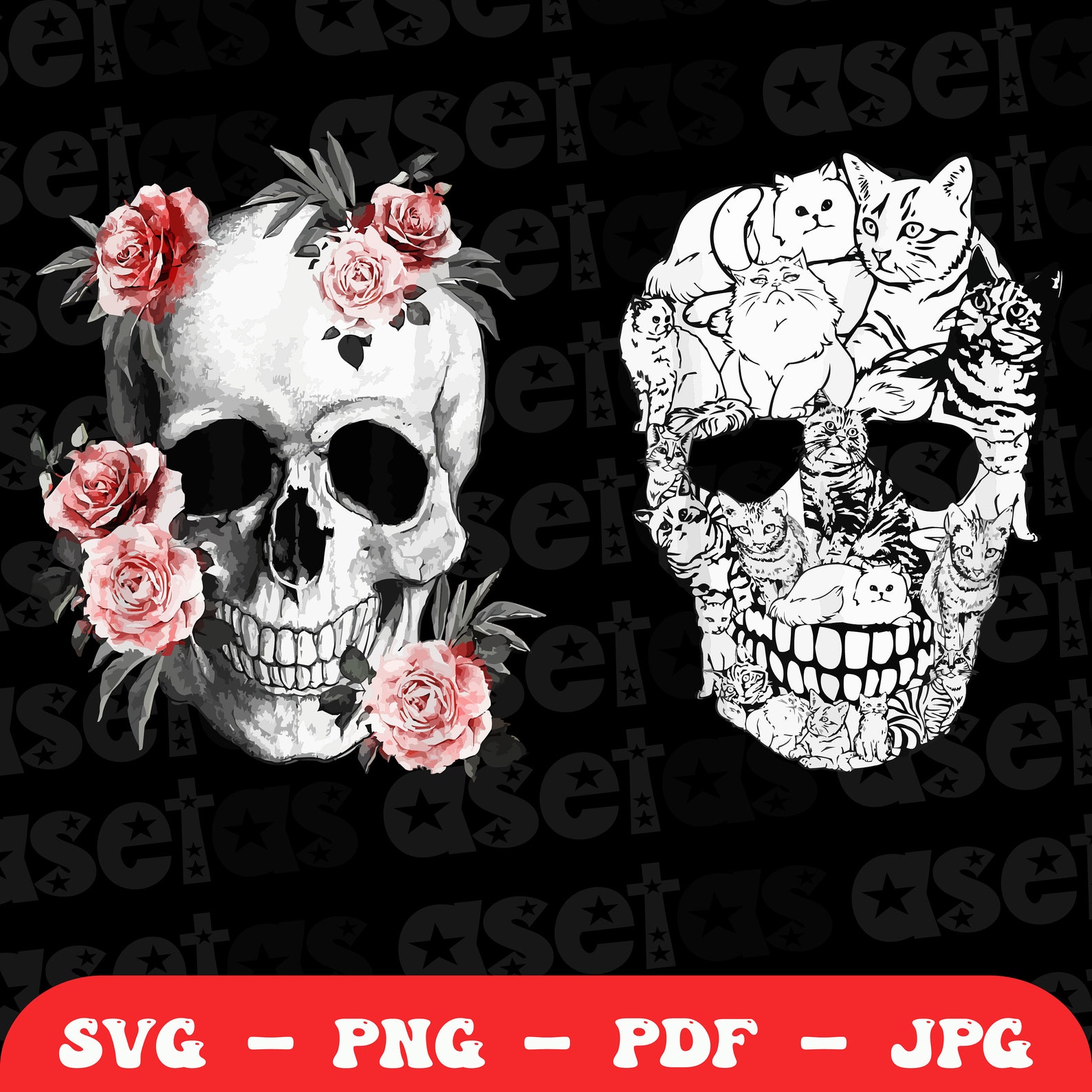 Floral Skull Svg, Cat Skull Svg, Kitty Skeleton Halloween Costume Skull ...
