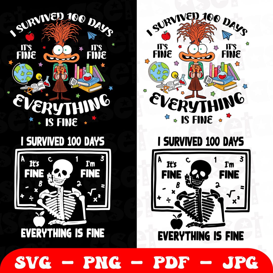 I Survived 100 Days of School Png Svg, Cartoon School Png, 100 Days of ...