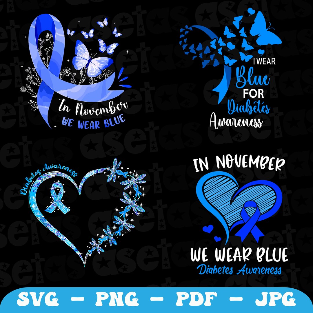 In November We Wear Blue Ribbon Diabetes Awareness Month Digital Png ...