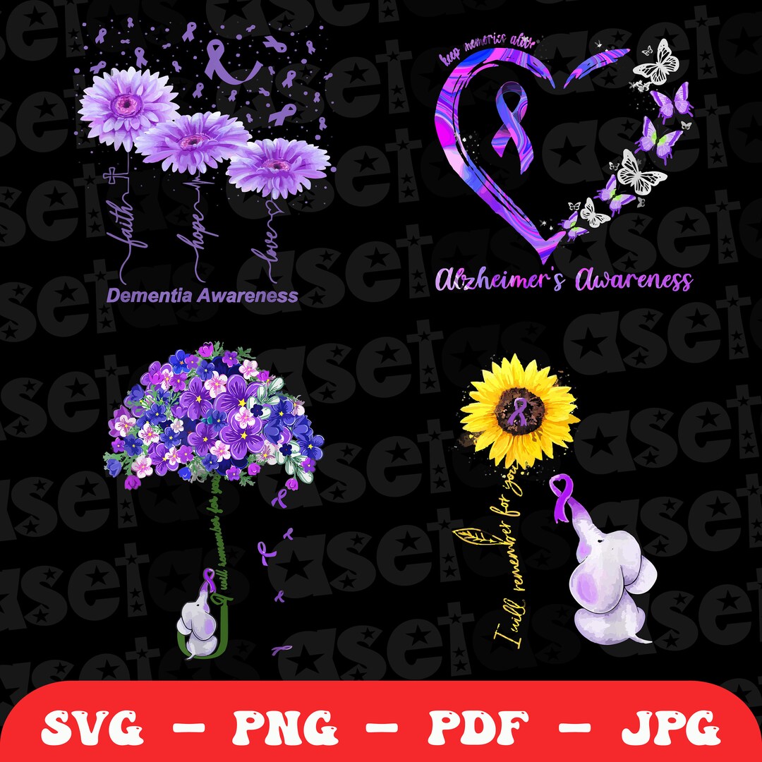 Alzheimer's Awareness Svg Png Bundle, Purple Ribbon, Alzheimer's ...