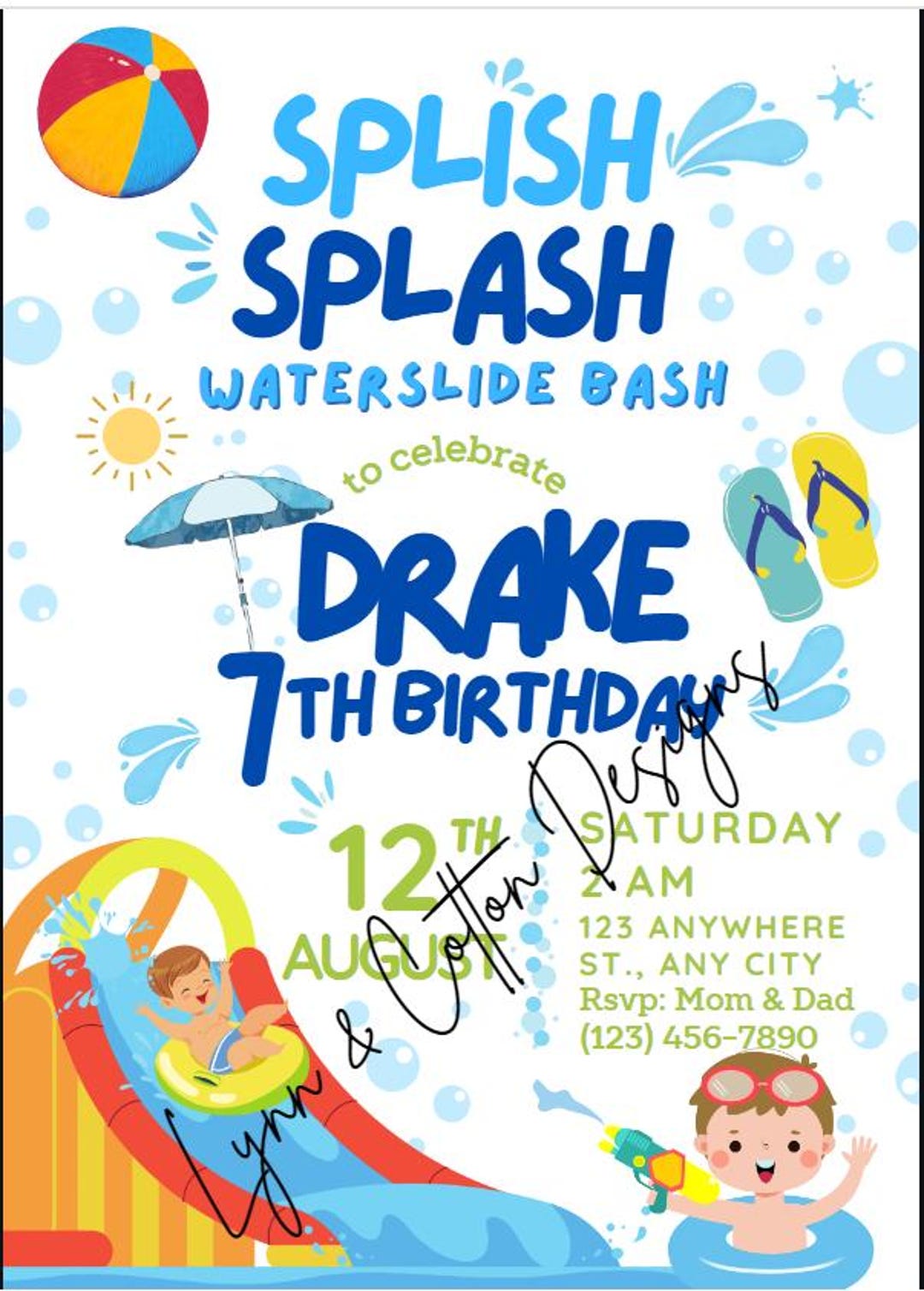 Waterslide Pool Birthday Party Invitations - Etsy