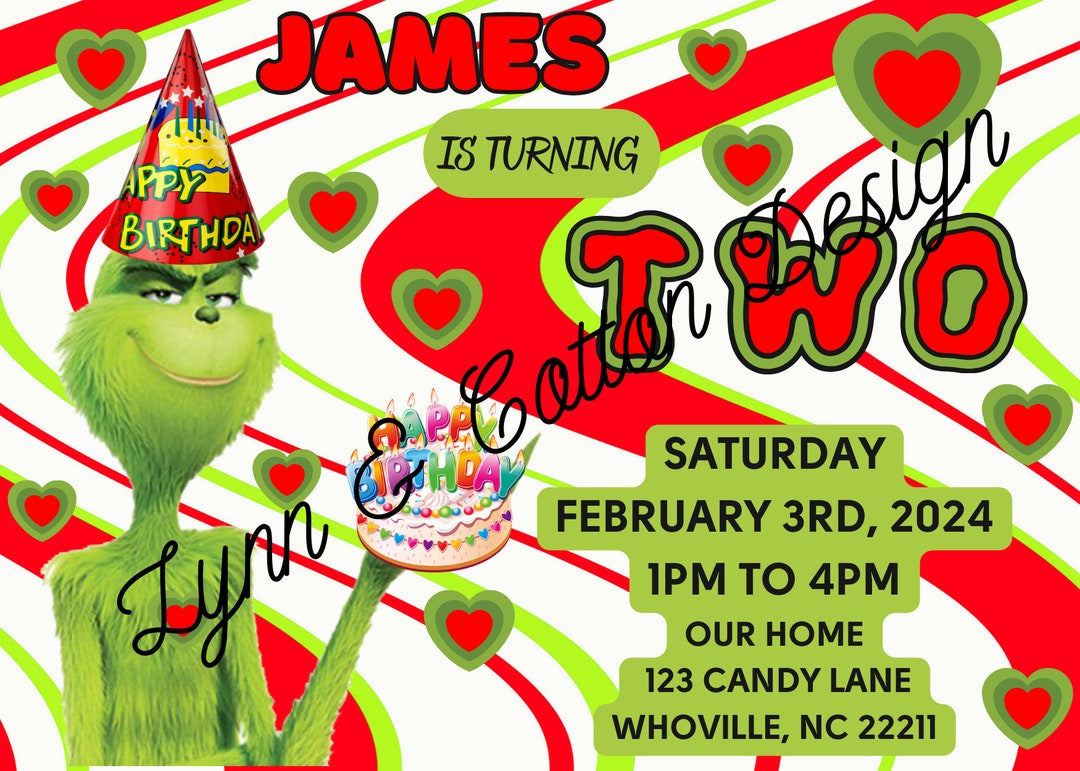 Grinch Birthday Party Invitations - Etsy