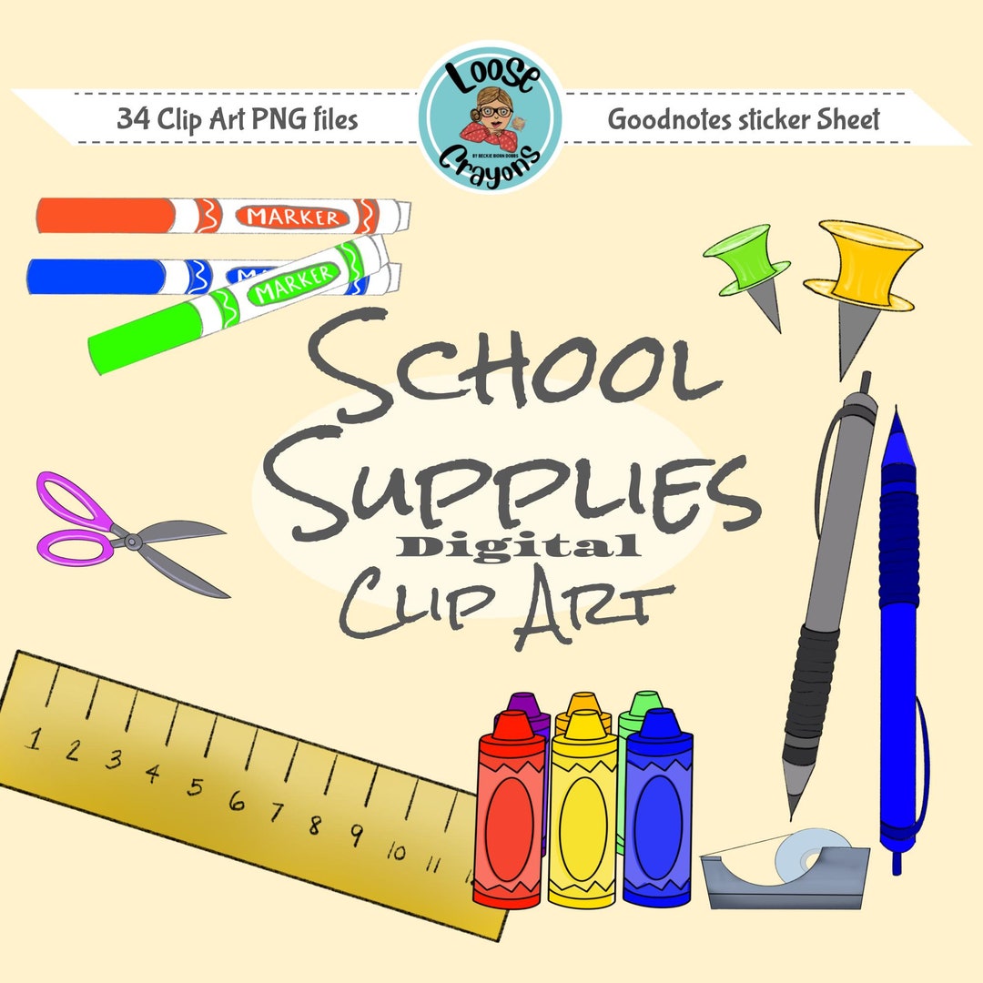 School Supplies Digital Clip Art - Etsy