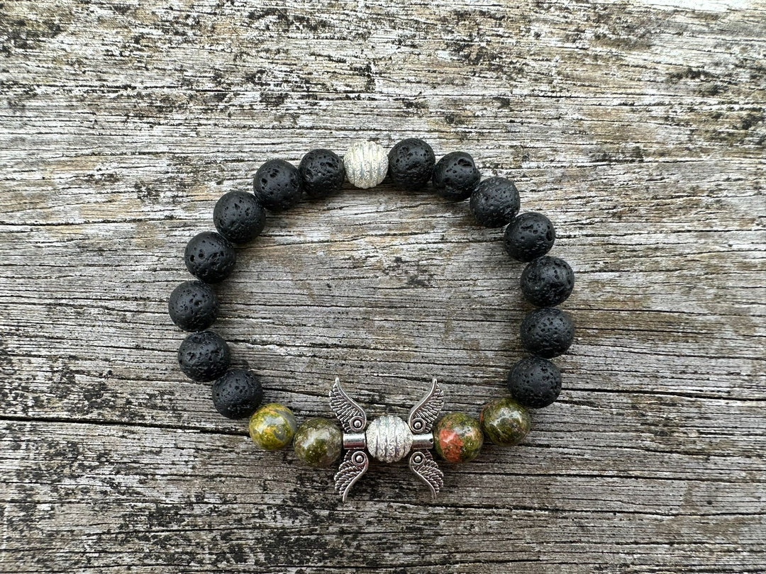 Handcrafted Guardian Angel Bracelet With Lava Stone & Unakite ...