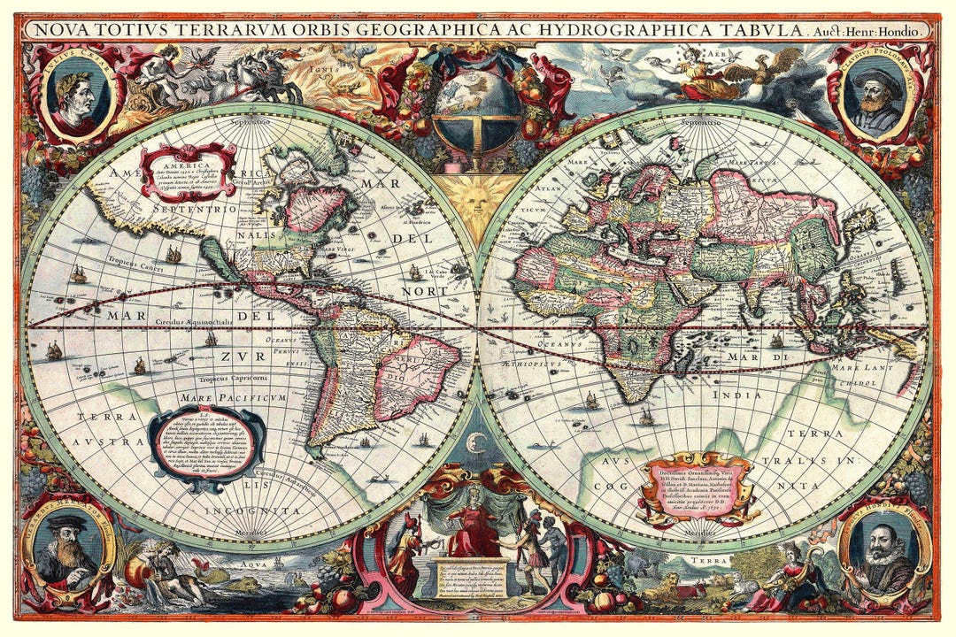 1652 World Map Print | Authentic 17th Century Antique Wall Art ...