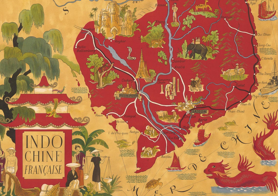 1946 French Indochina Map | Vintage History Print | Vintage Colonial ...