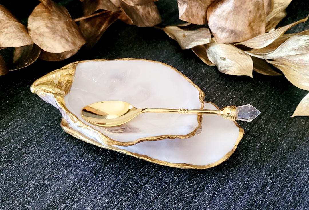 Single Oyster Shell Salt Dish W Spoon, Salt Cellar Pinch Pot, Coastal ...