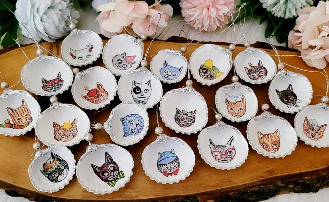 Decoupage Cockle Shells, Funny Cat Hanging Decorations, Cockle Shell ...