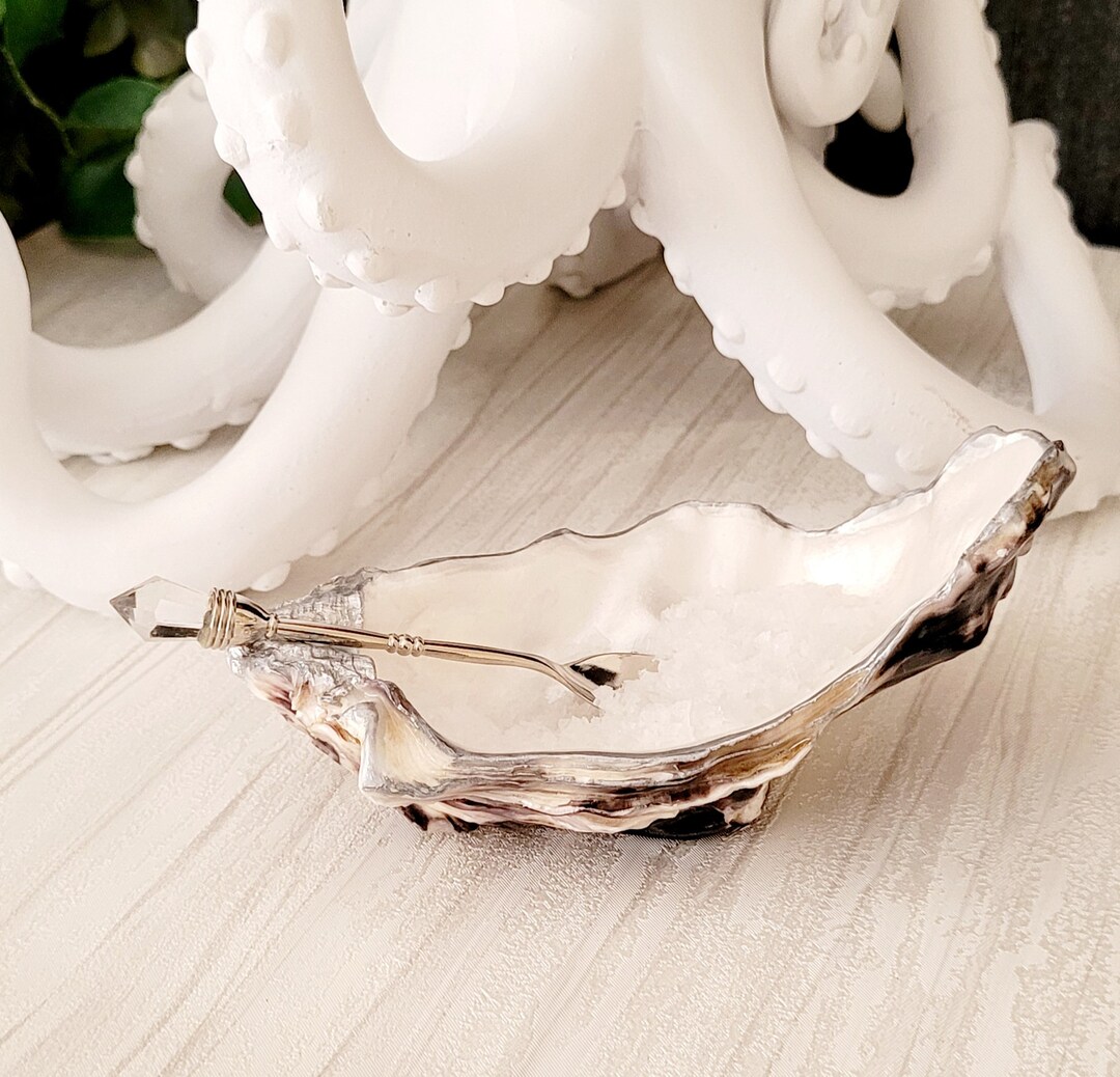 Single Oyster Shell Salt Dish With Spoon, Salt Cellar Pinch Pot ...