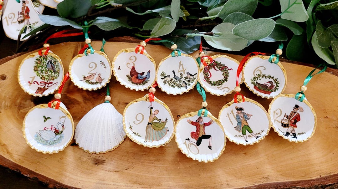 12 Days of Christmas Shell Tree Ornaments, Traditional Christmas Tree ...