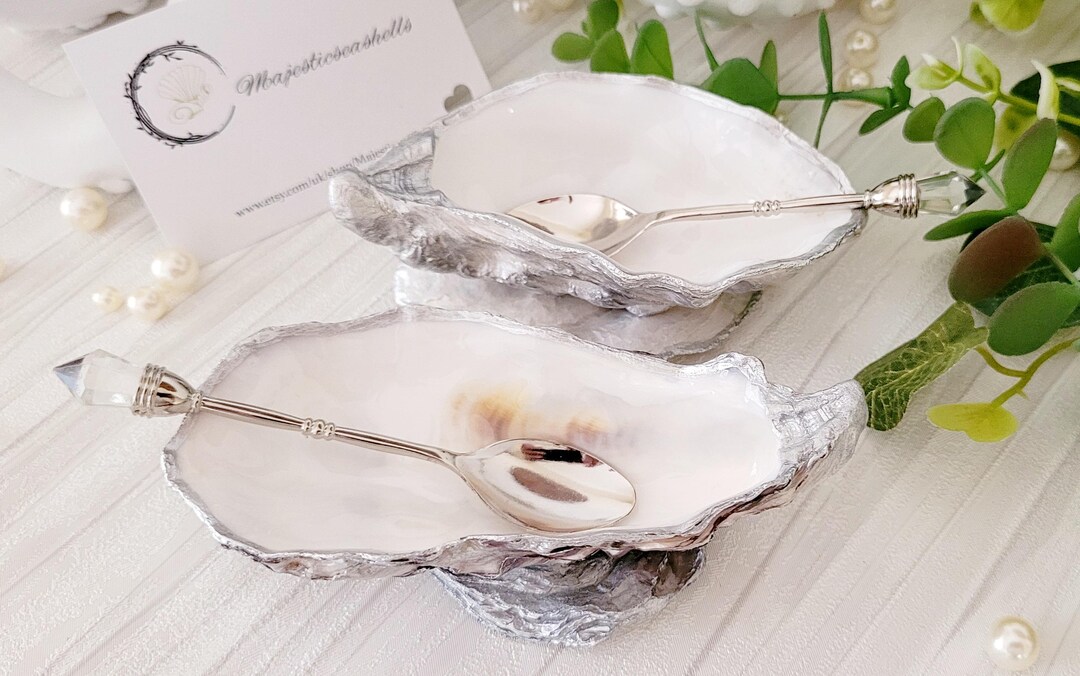 Silver Oyster Shell Salt Dish With Spoon, Coastal Decor - Etsy UK