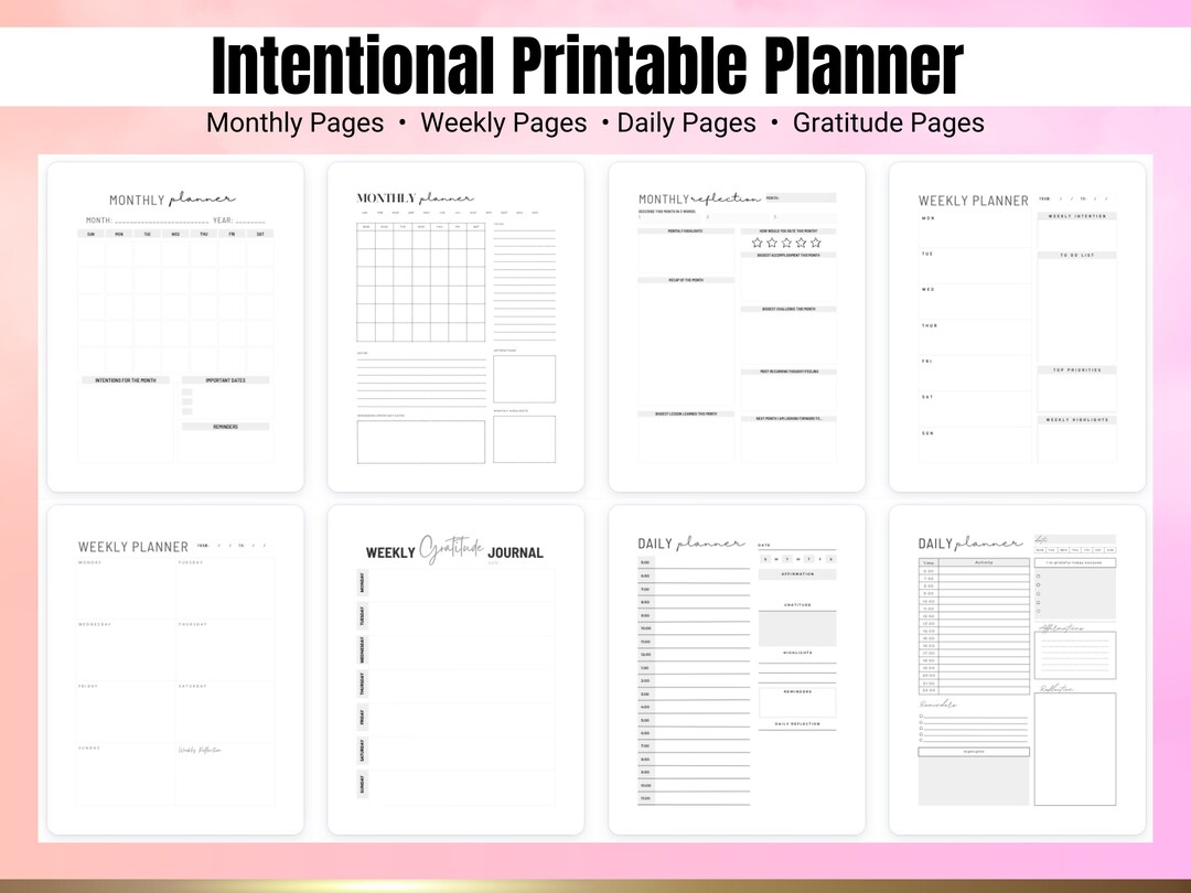 Printable Intentional Planner Monthly Pages Daily Pages Weekly Pages ...