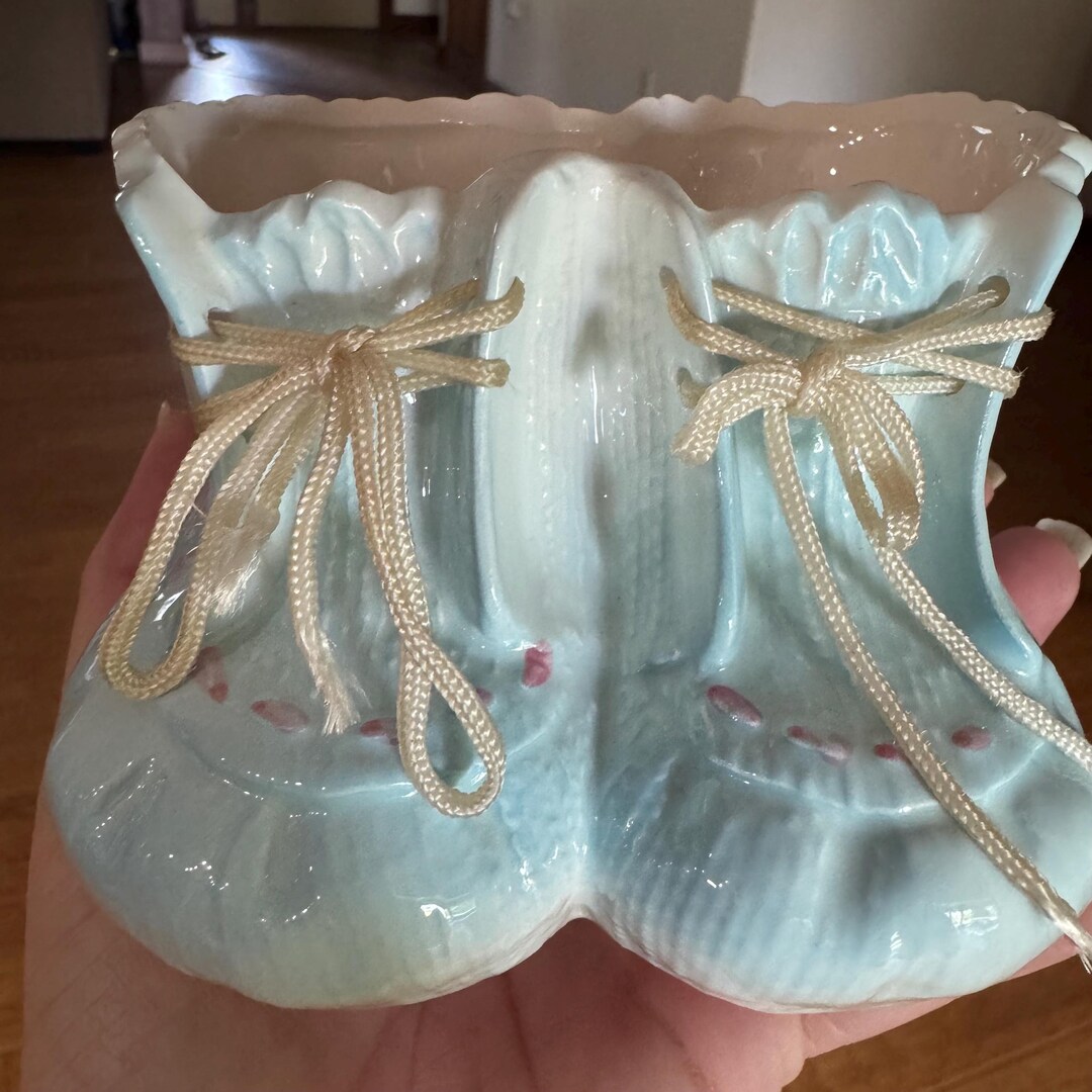 Vintage Inarco Ceramic Baby Booties Blue Planter White Shoestrings ...