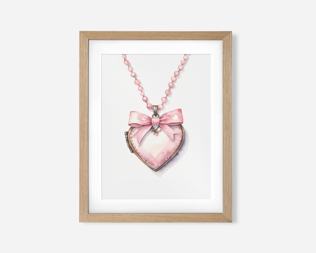 Blush Pink Bow & Heart Locket Printable Art - Coquette Aesthetic ...