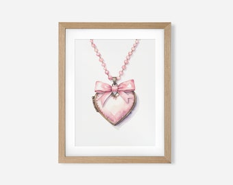 Blush Pink Bow & Heart Locket Printable Art - Coquette Aesthetic ...