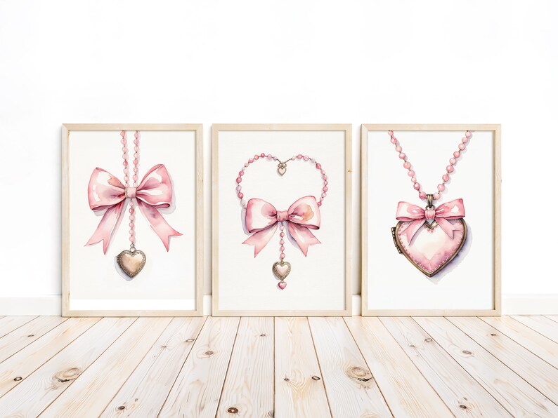 Blush Pink Bow & Heart Locket Printable Art BUNDLE Coquette Aesthetic ...