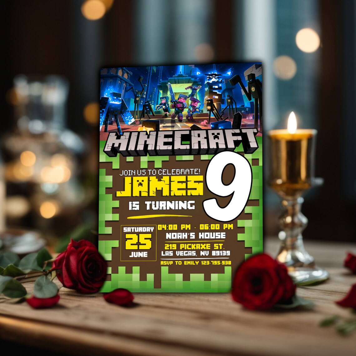 Editable Minecraft Birthday Invitation, Birthday Invite Template, Canva ...