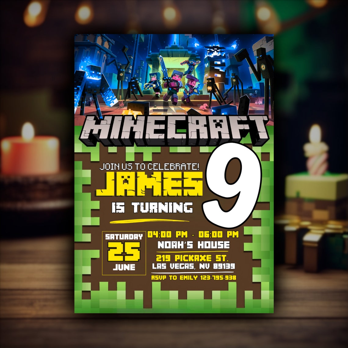Editable Minecraft Birthday Invitation, Birthday Invite Template, Canva ...