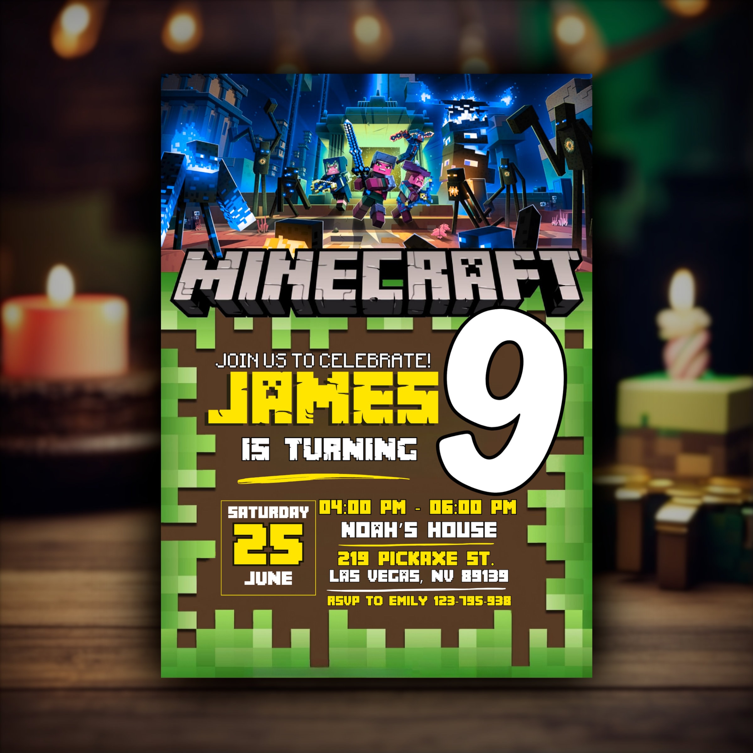 Editable Minecraft Birthday Invitation, Birthday Invite Template, Canva ...