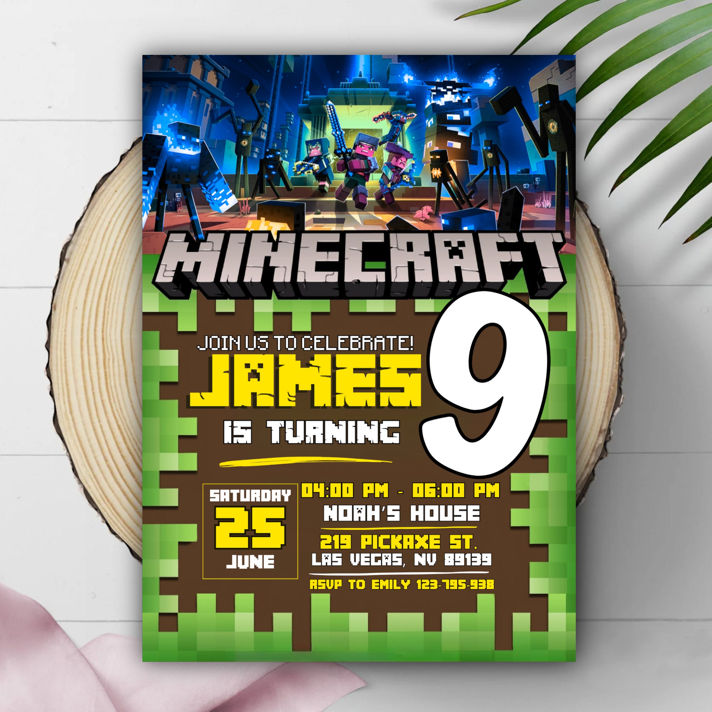 Editable Minecraft Birthday Invitation, Birthday Invite Template, Canva ...