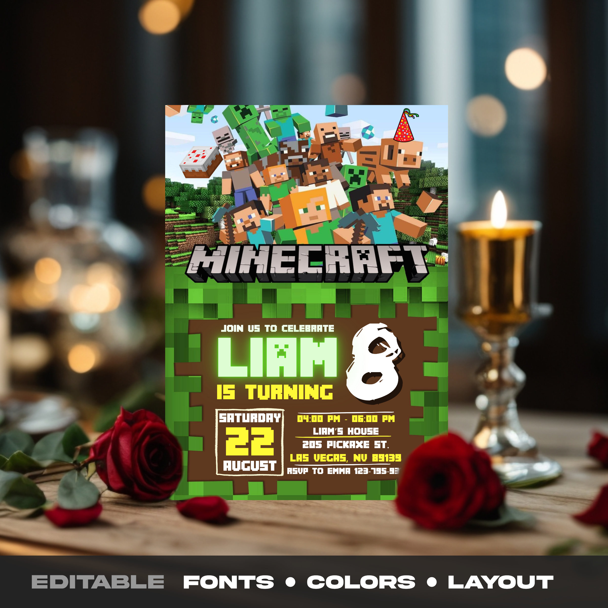 Editable Minecraft Birthday Invitation, Birthday Invite Template, Canva ...