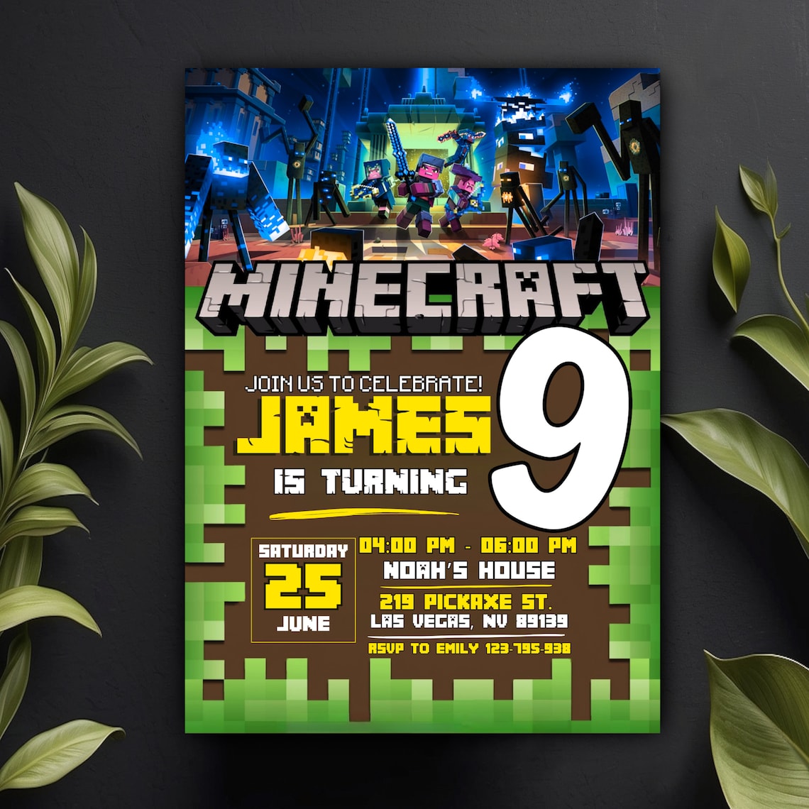 Editable Minecraft Birthday Invitation, Birthday Invite Template, Canva ...