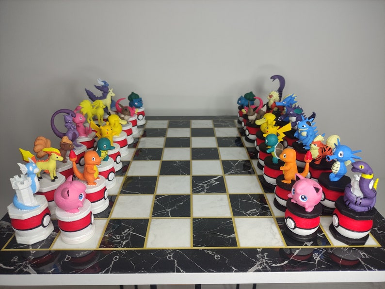 Pokemon Chess Set Hand Painted or White Black Charmender Pikachu Chess ...
