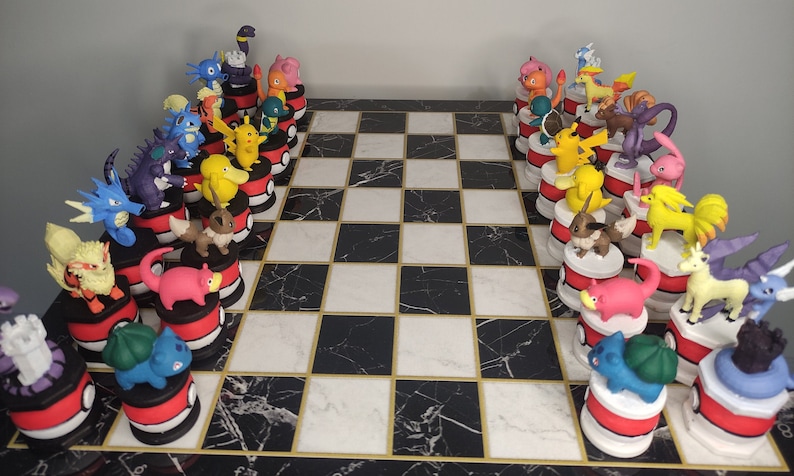 Pokemon Chess Set -hand Painted or Black White Set- Charmender Pikachu ...