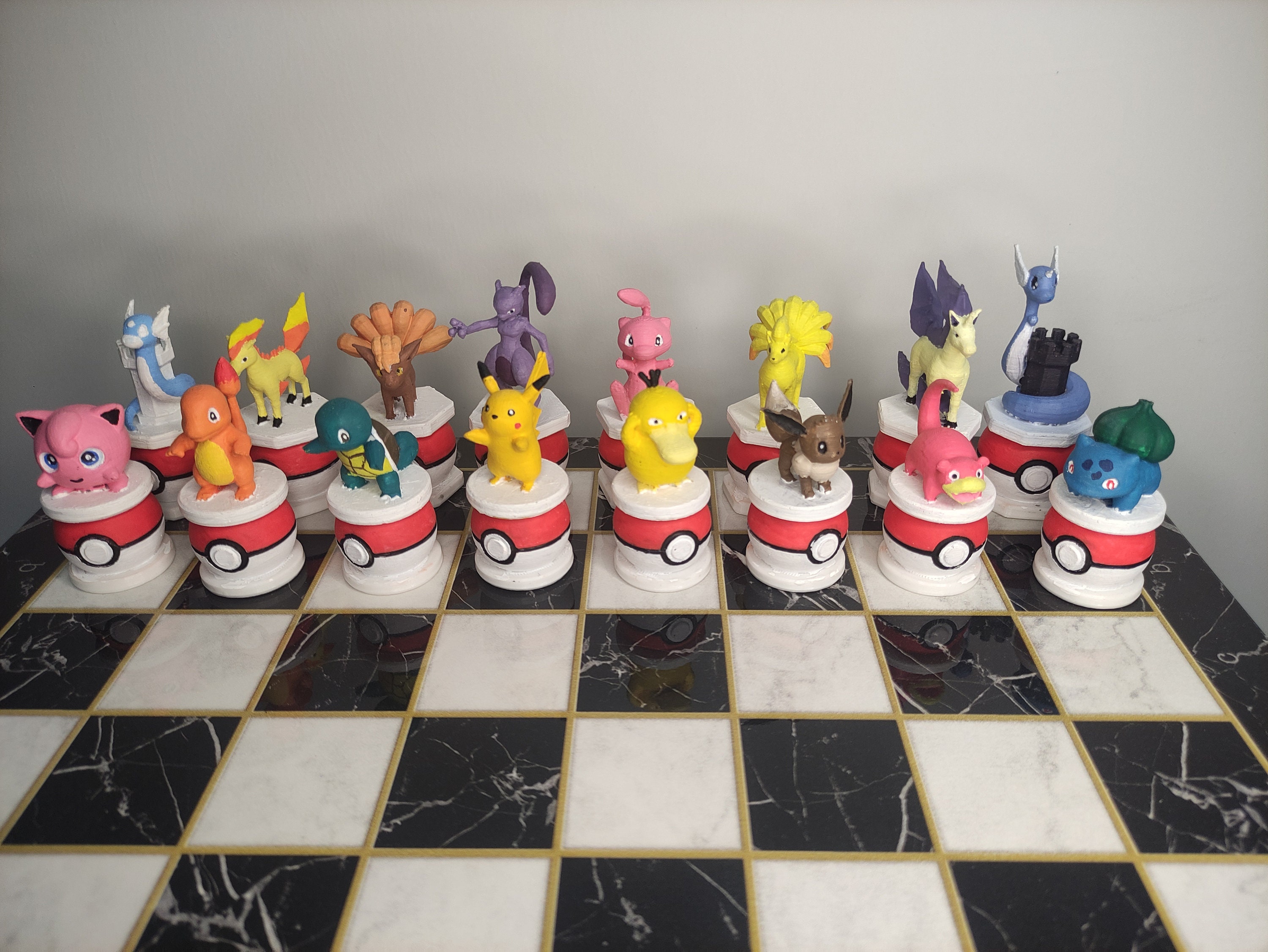 Pokemon Chess Set Hand Painted or White Black Charmender Pikachu Chess ...