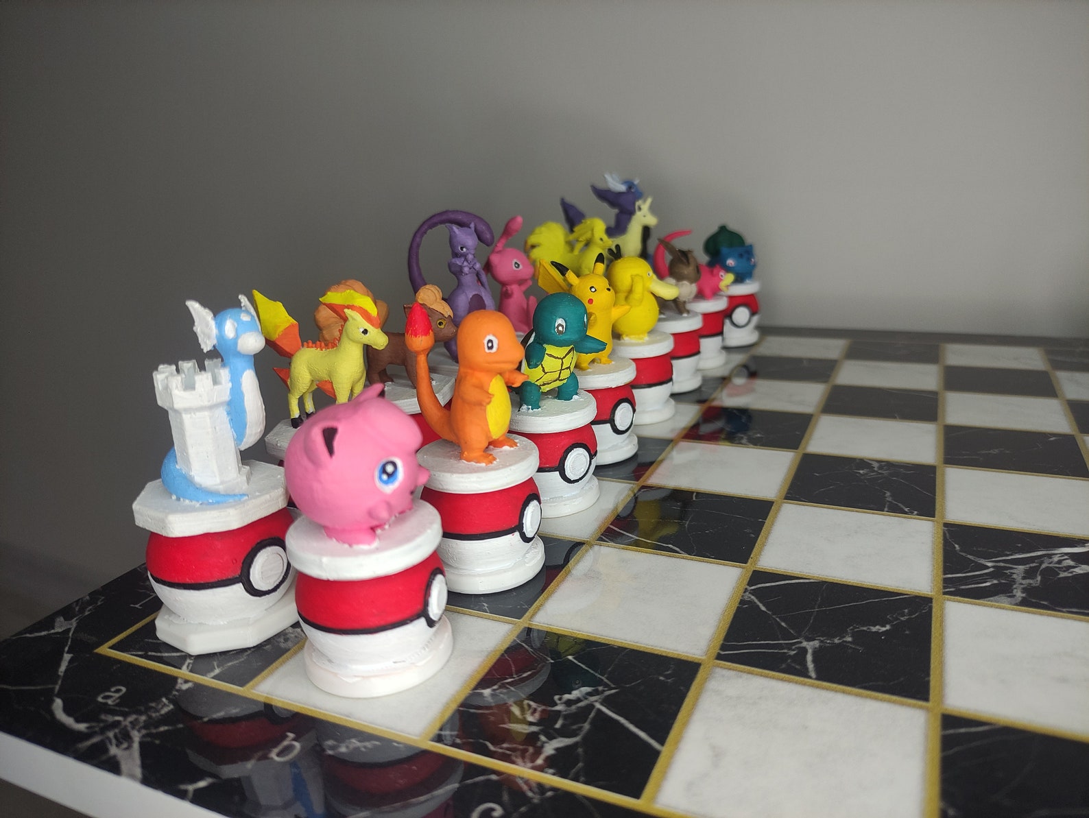 Pokemon Chess Set -hand Painted or Black White Set- Charmender Pikachu ...