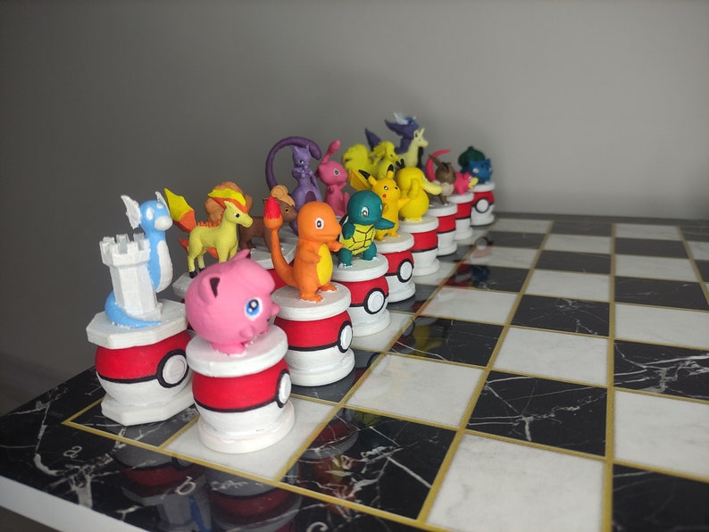 Pokemon Chess Set Hand Painted or White Black Charmender Pikachu Chess ...