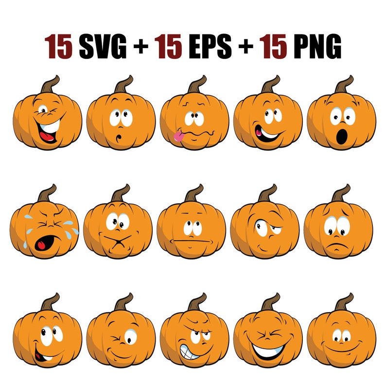 Vector Set of Halloween Pumpkins in EPS, SVG and PNG Format, Pumpkin ...