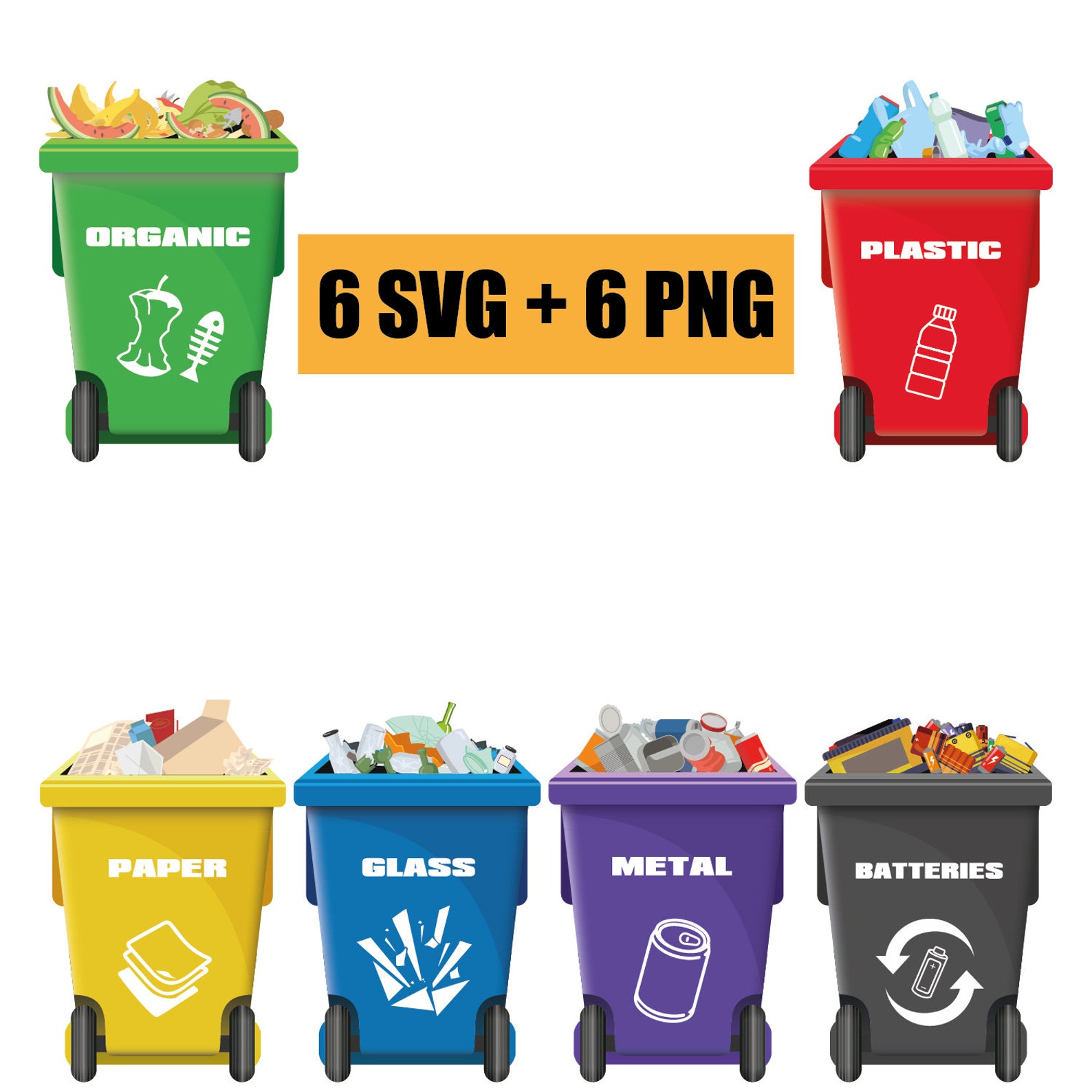 Vector Set of Trash Container Icons in SVG Format, Trash Cans, Waste ...